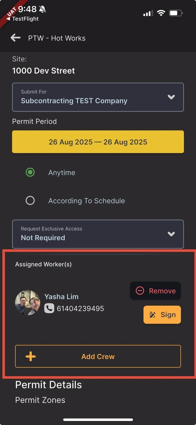 Foreman Submitting a Permit with Crew Signatures